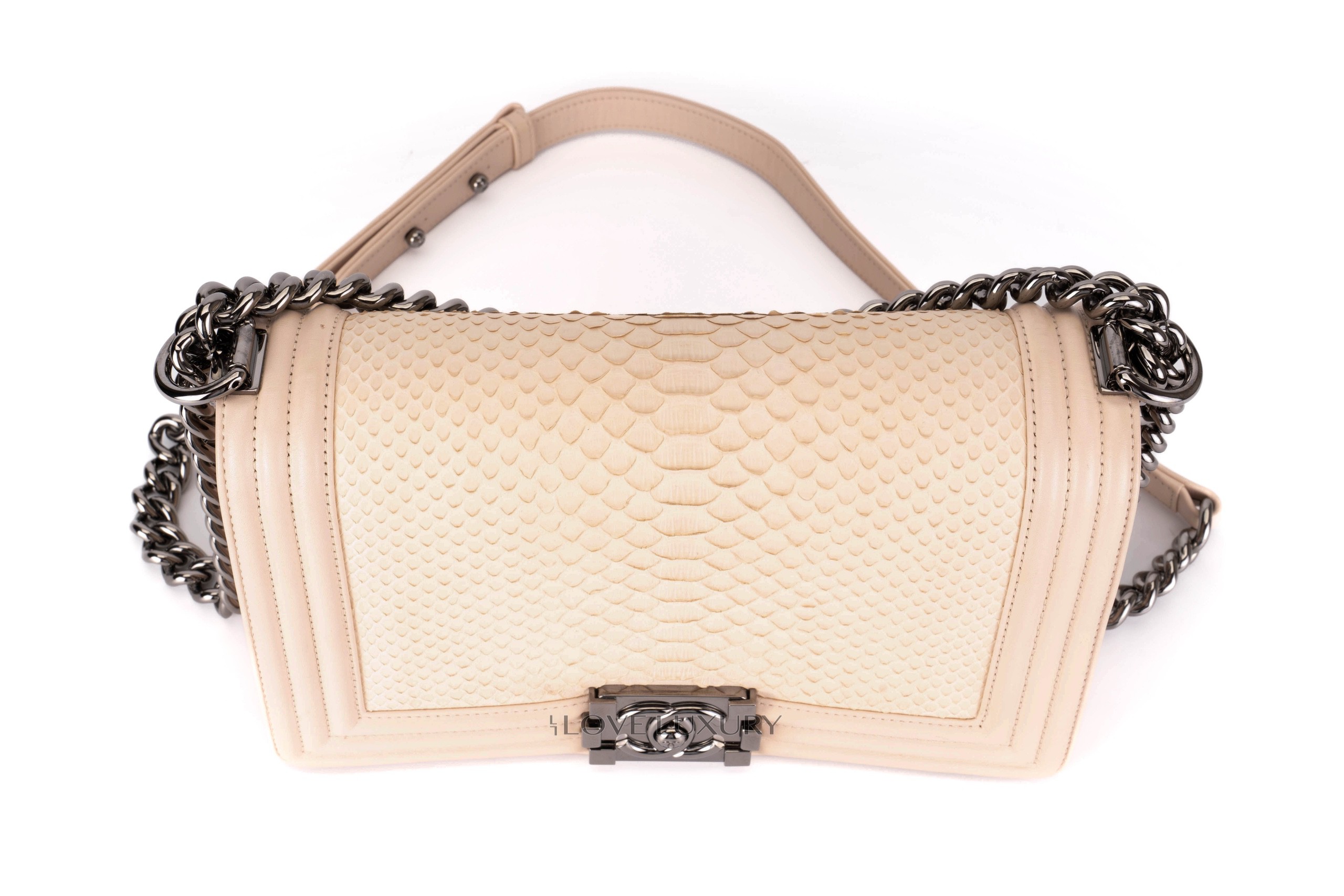 Chanel Boy Bag Python Light Blush Ruthenium Hardware - Luxury Shopping