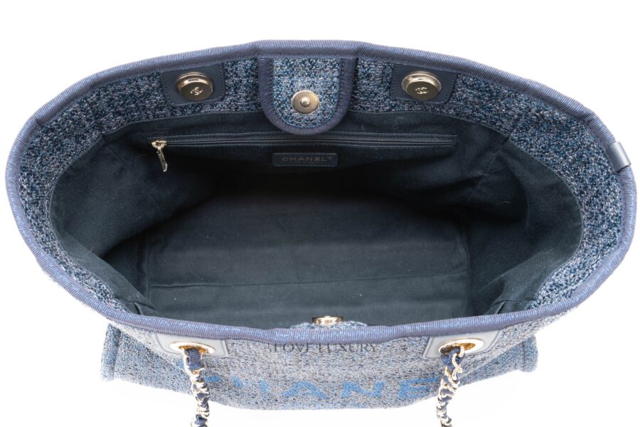 Chanel Deauville Medium Tote Glittery Navy Blue Tweed - Luxury Shopping
