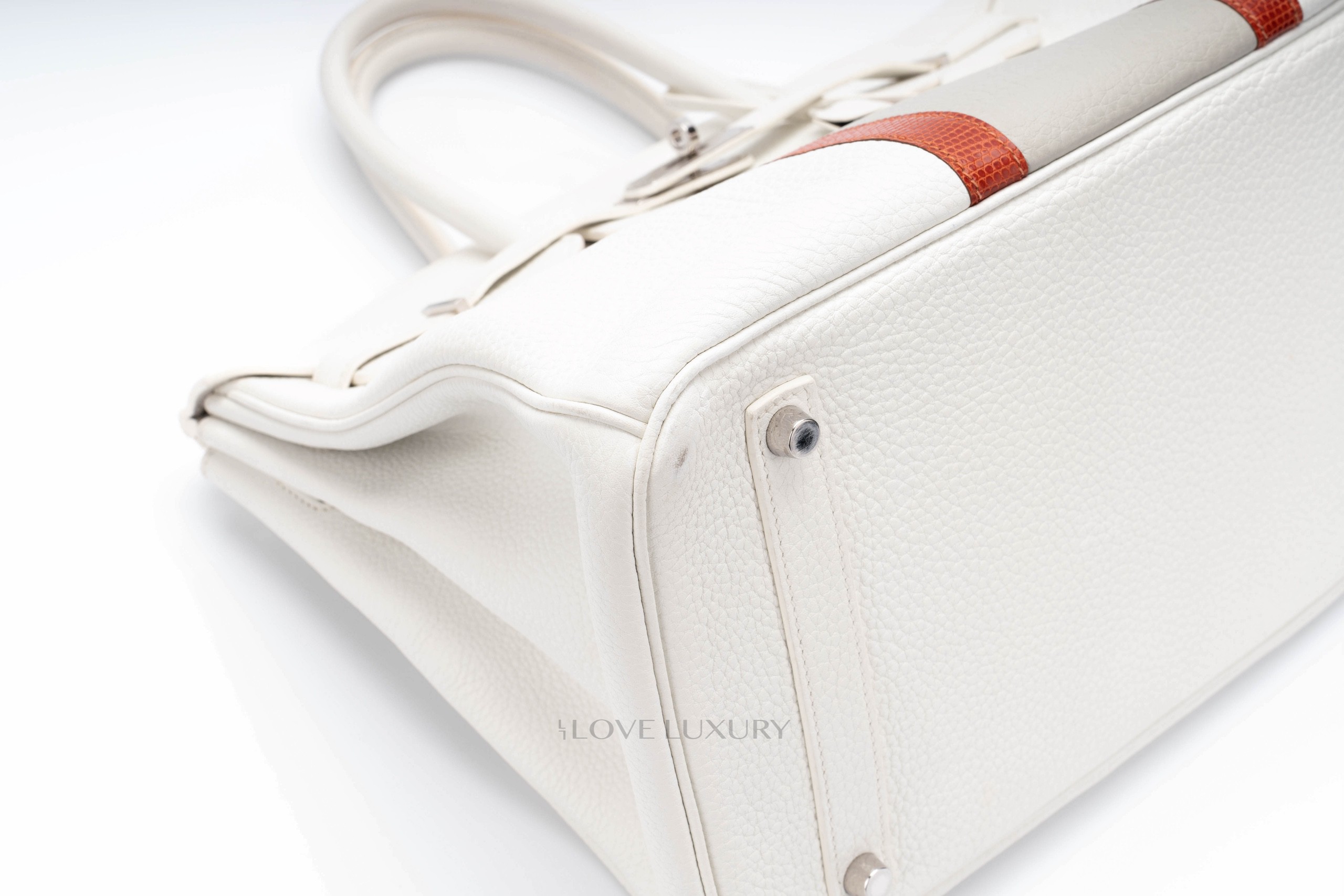 Hermès Birkin 35 Club Clemence/Lizard White/Gris Perle/Sanguine O ...