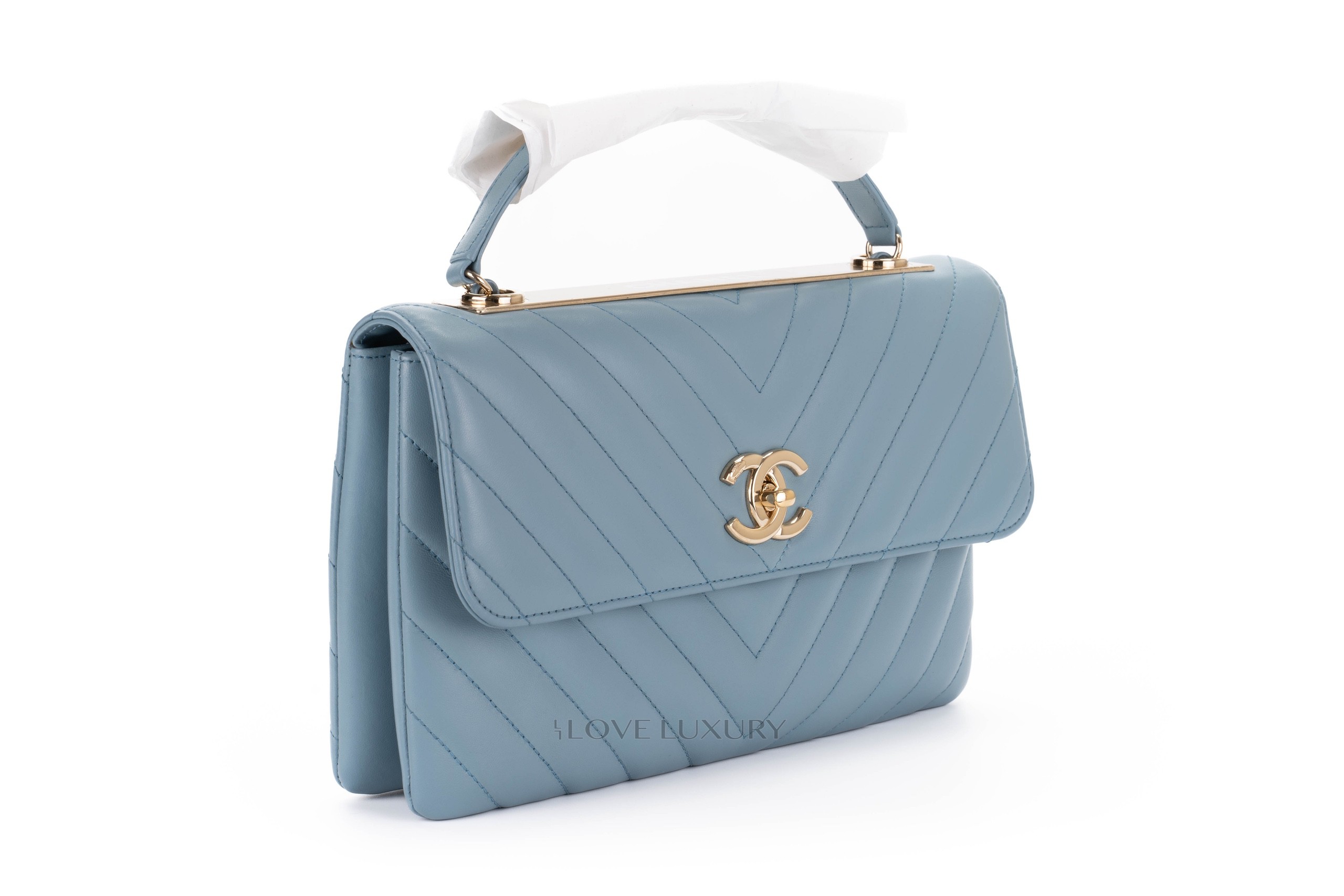 Chanel Trendy CC Shoulder Flap Bag Powder Blue Light Gold Harwdare ...