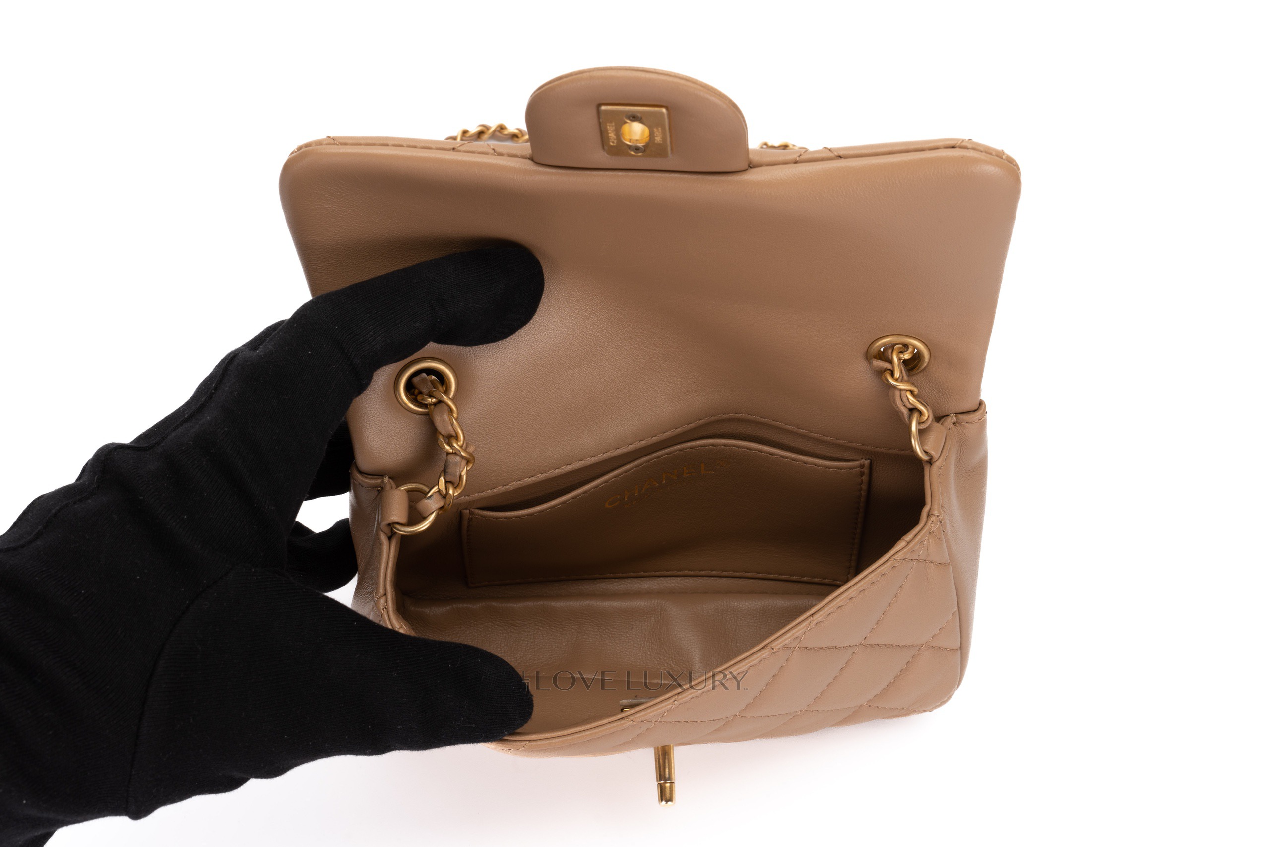 Chanel Mini Rectangular Beige Lambskin Light Gold Hardware - Luxury ...