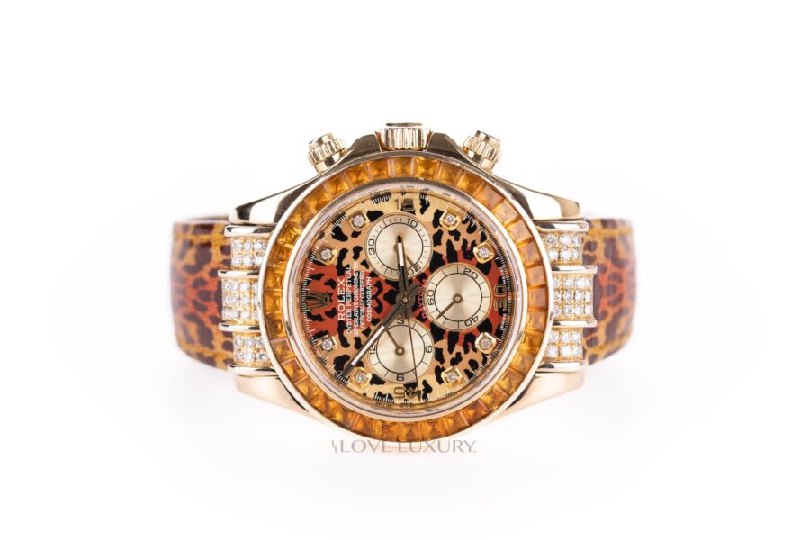 Rolex Cosmograph Daytona Gold & Diamonds Aftermarket Leopard – 116518 ...