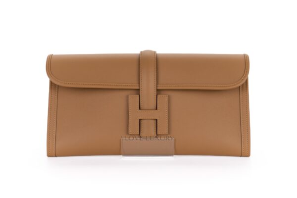 Hermès Jige Bronze Dore Swift Clutch - Luxury Shopping