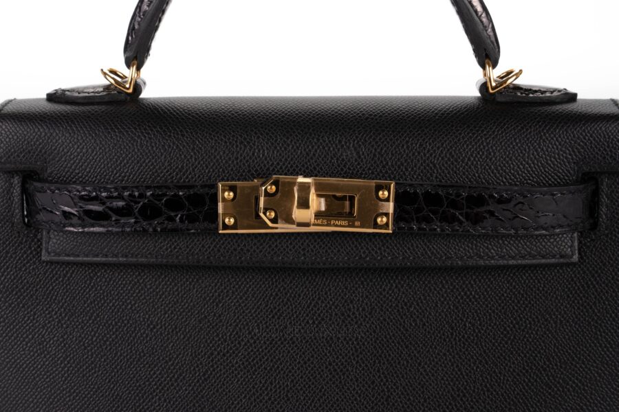 Hermès Mini Kelly Touch Alligator Epsom Black Gold Hardware - Luxury ...