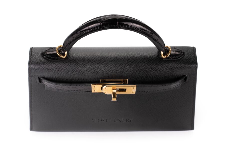 Hermès Mini Kelly Touch Alligator Epsom Black Gold Hardware - Luxury ...