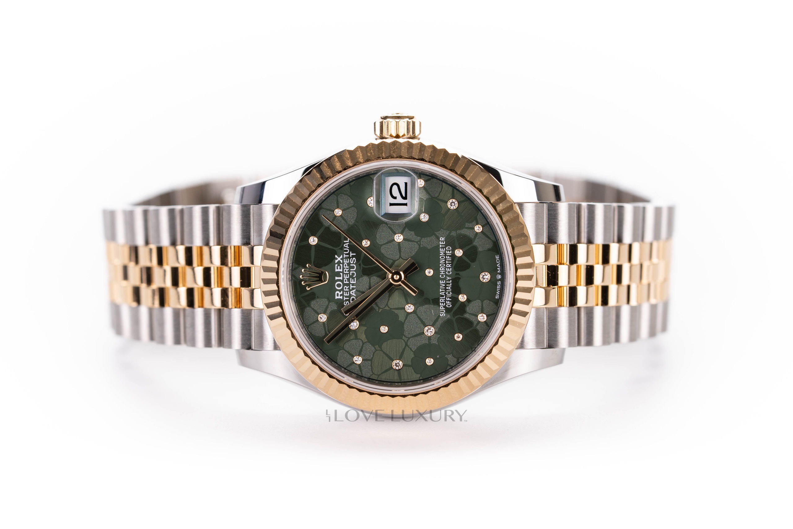 Rolex Datejust 31 Two Tone Floral Motif Olive Green Diamond set Dial ...