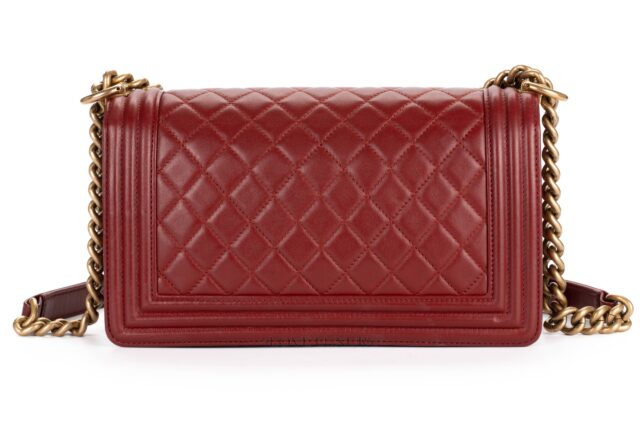Chanel Medium Boy Bag Red Quilted Lambskin Leather Gold Hardware ...