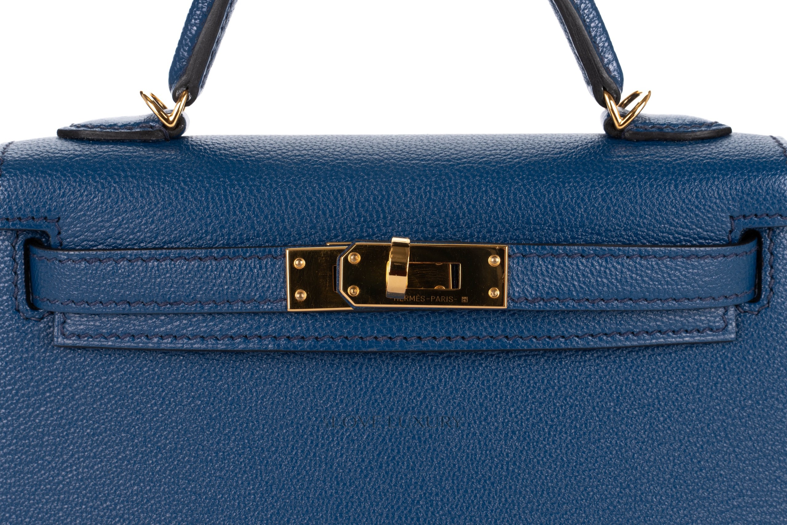Hermès Mini Kelly Bleu Sapphire Chevrè Gold Hardware - Luxury Shopping