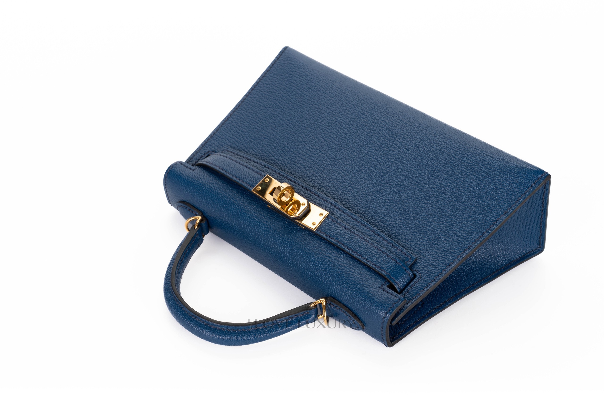 Hermès Mini Kelly Bleu Sapphire Chevrè Gold Hardware - Luxury Shopping