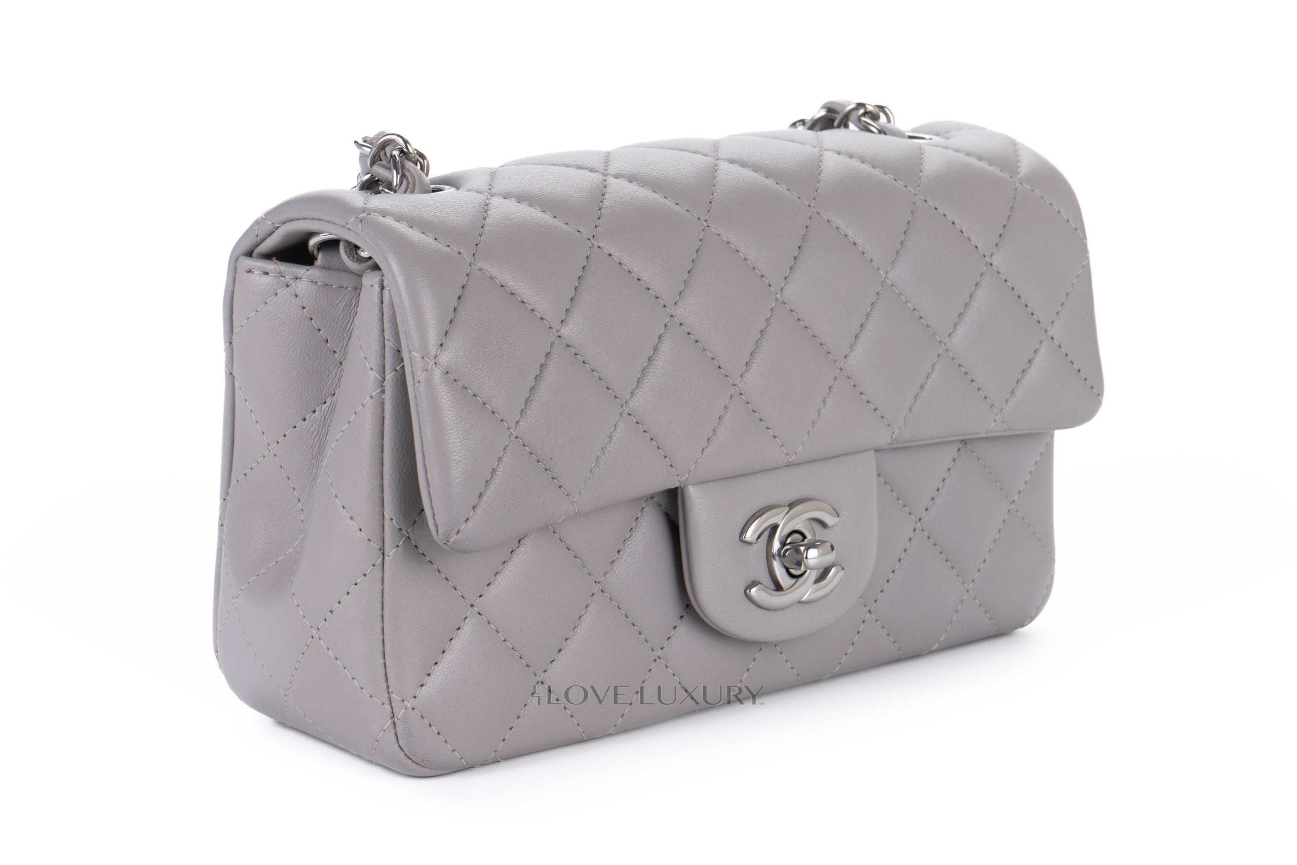 Chanel Mini Rectangular Flap Bag Grey Lambskin Silver Hardware - Luxury ...