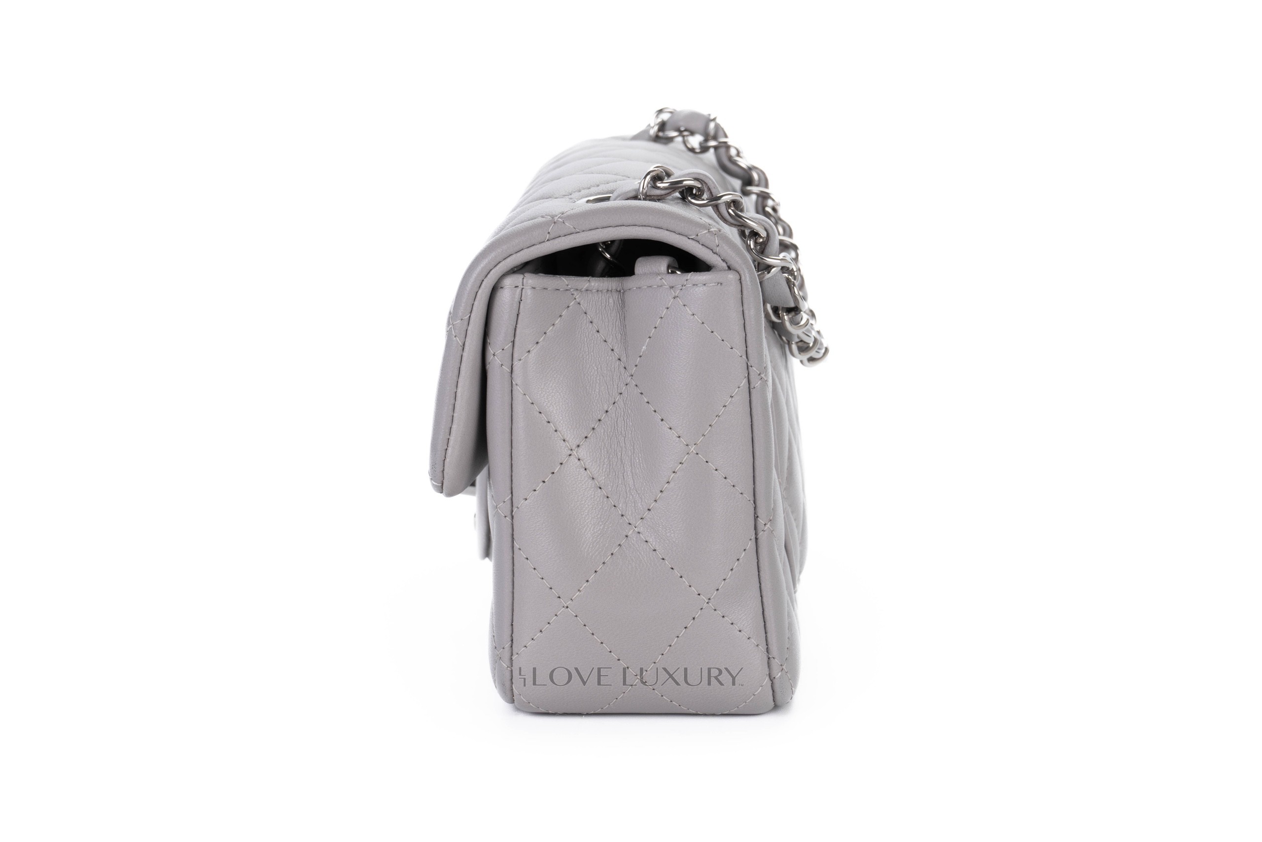 Chanel Mini Rectangular Flap Bag Grey Lambskin Silver Hardware - Luxury ...