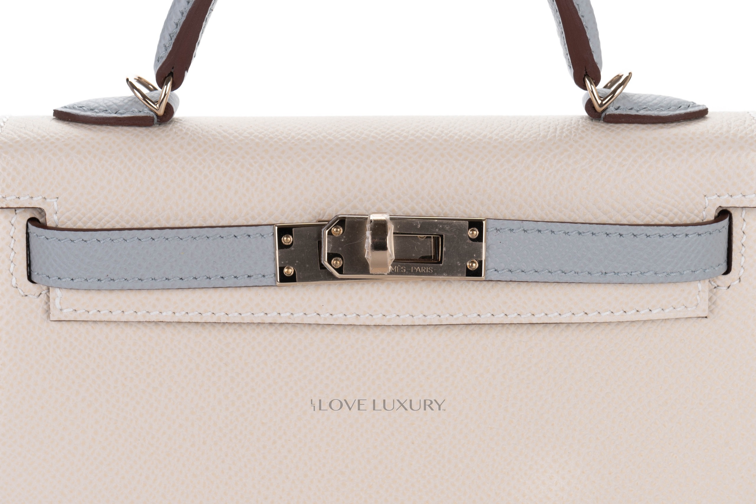 Hermès Mini Kelly HSS Craie & Bleu Glacier Permabrass Hardware - Luxury ...