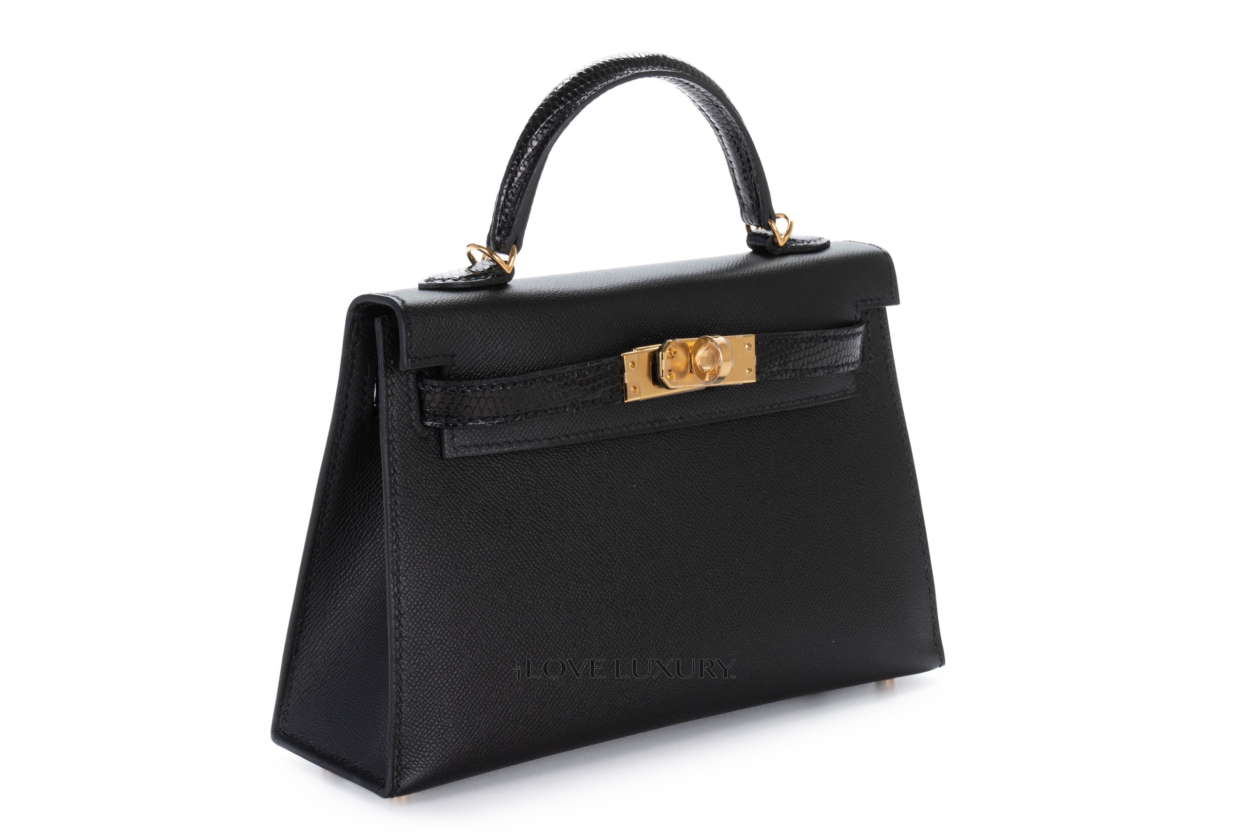 Hermès Mini Kelly Touch Lizard Black Epsom Gold Hardware - Luxury Shopping