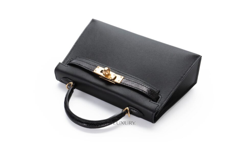 Hermès Mini Kelly Touch Lizard Black Epsom Gold Hardware - Luxury Shopping