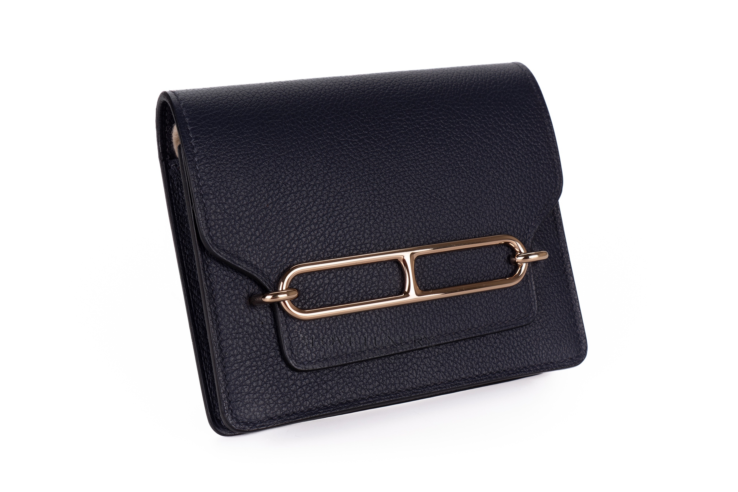 Hermès Roulis Slim Wallet Bleu Nuit Rose Gold Hardware - Luxury Shopping