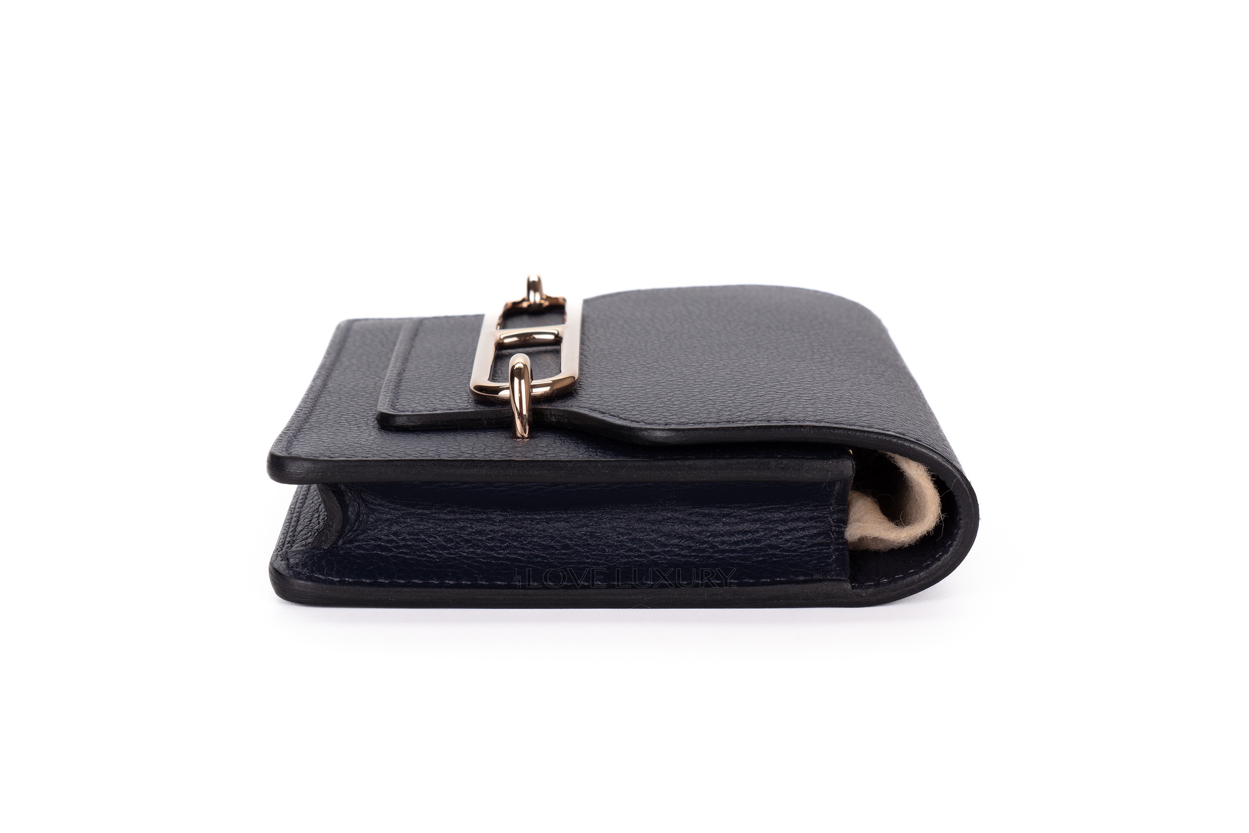 Hermès Roulis Slim Wallet Bleu Nuit Rose Gold Hardware - Luxury Shopping