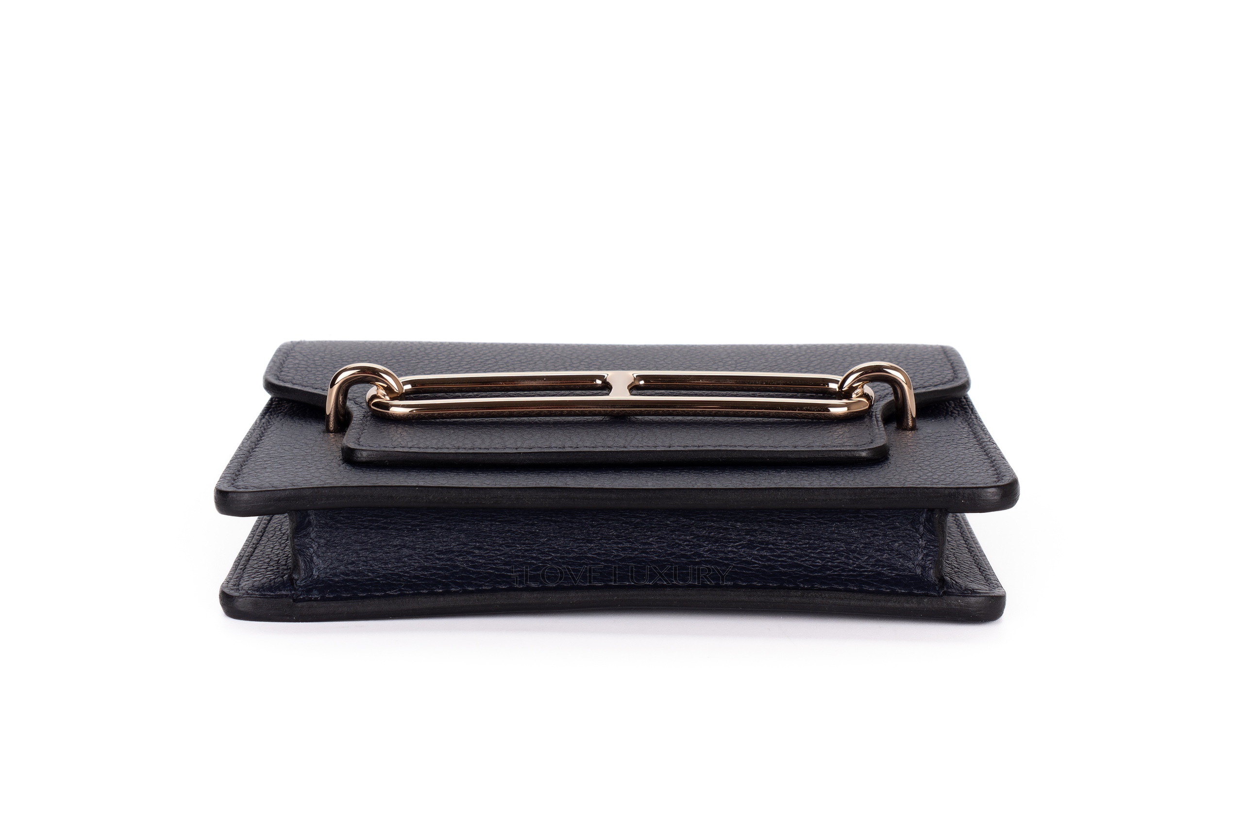 Hermès Roulis Slim Wallet Bleu Nuit Rose Gold Hardware - Luxury Shopping