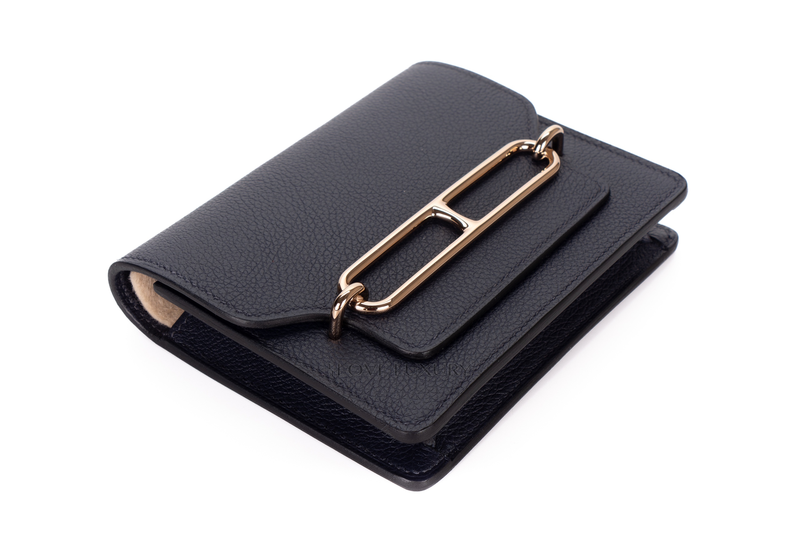 Hermès Roulis Slim Wallet Bleu Nuit Rose Gold Hardware - Luxury Shopping