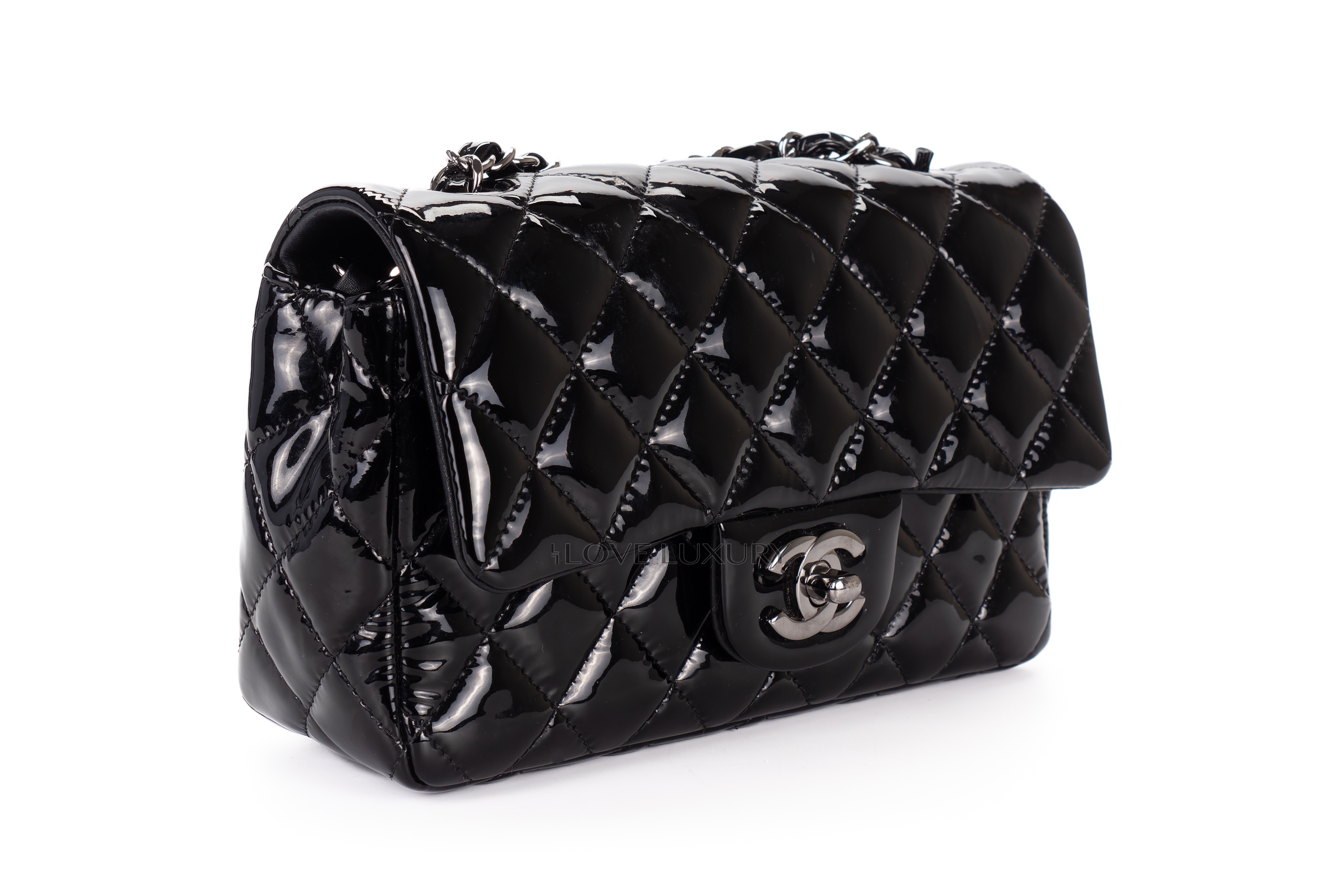 Chanel Mini Rectangular Black Patent Silver Hardware - Luxury Shopping