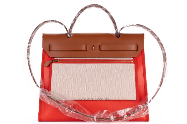 Hermès Herbag 31 Orange Mecano/ Ecru/ Beige/ Faave Ghw - Luxury Shopping