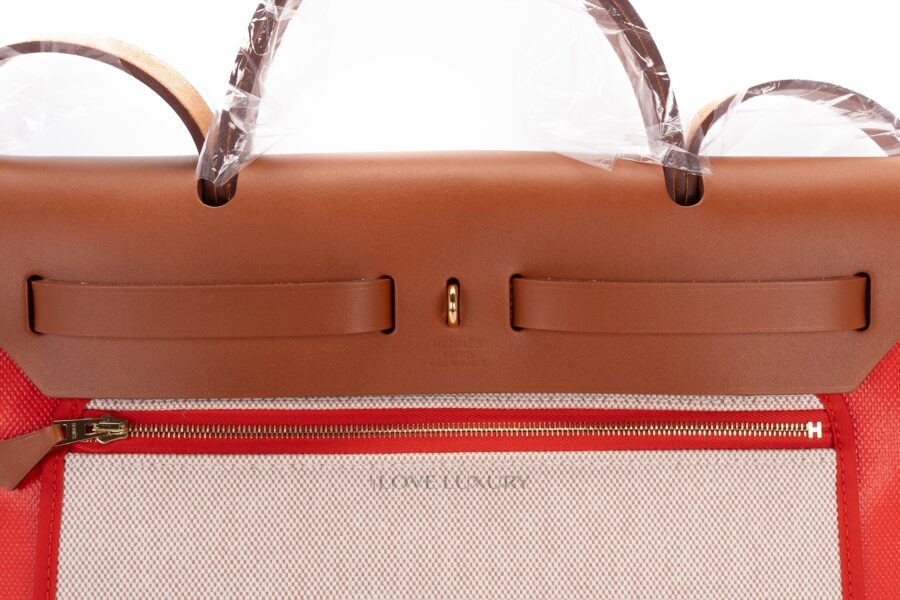 Hermès Herbag 31 Orange Mecano/ Ecru/ Beige/ Faave Ghw - Luxury Shopping
