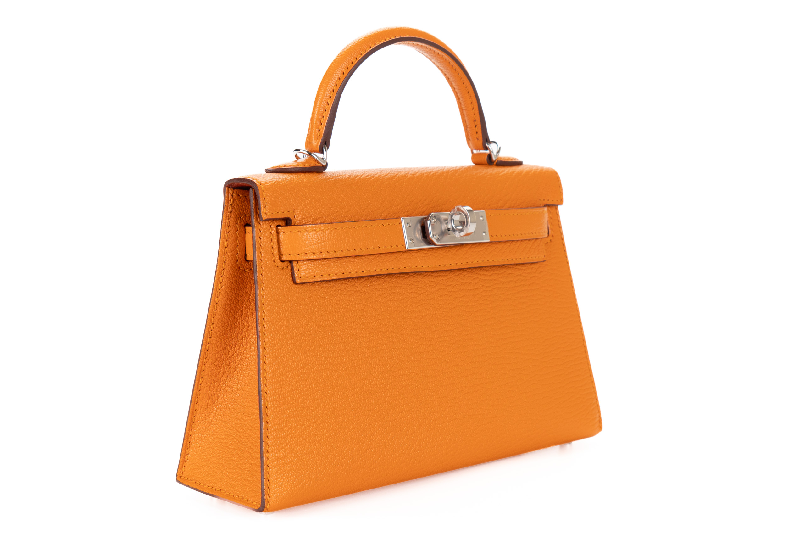 Hermès Mini Kelly Orange Chevre Palladium Hardware - Luxury Shopping