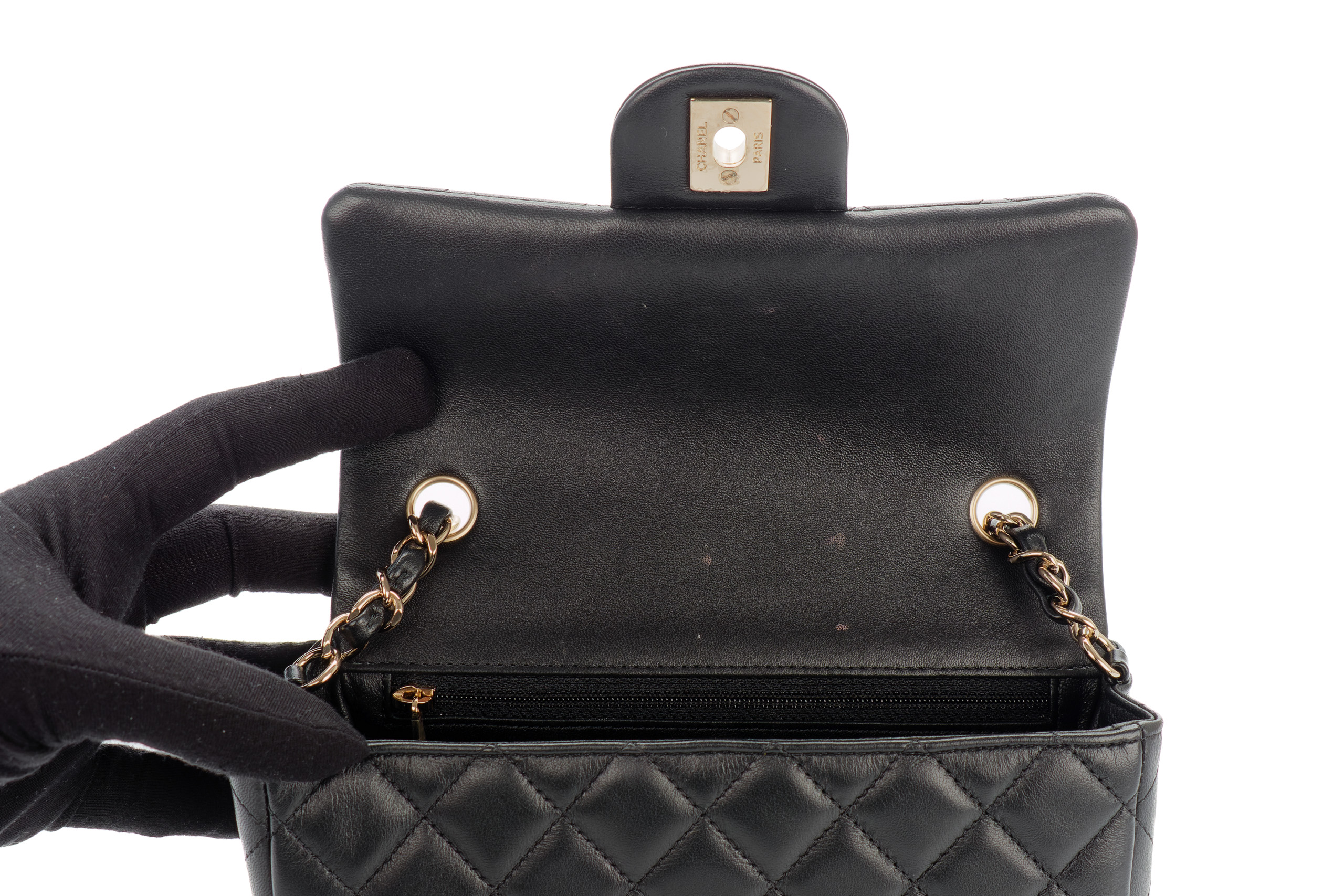 Chanel Mini Rectangular Black Lambskin Light Gold Hardware - Luxury ...