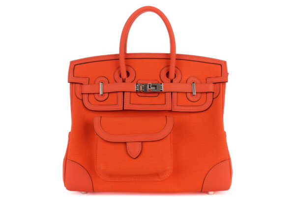 Hermès Birkin 25 Cargo Toile Orange Field Swift Palladium Hardware ...