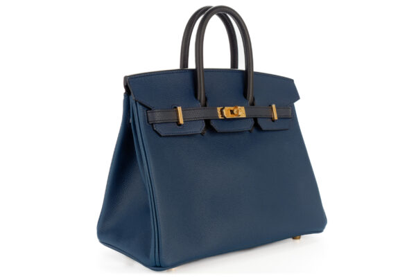 Hermès Birkin 25 Tri Color Bleu de Prusse, Indigo, Noir Epsom Gold ...