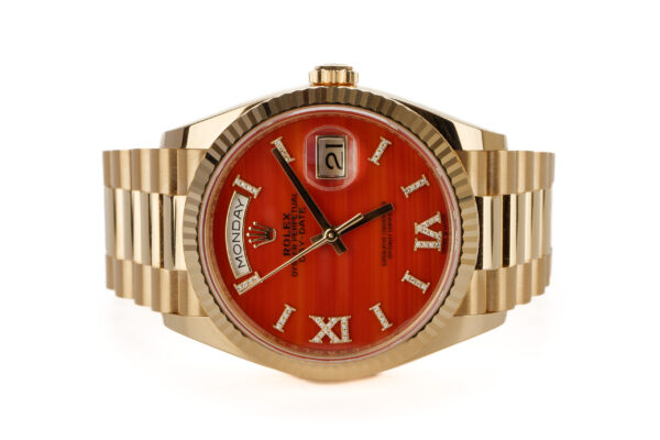Rolex Day-Date 36 Yellow Gold Carnelian Dial 128238 - Luxury Shopping