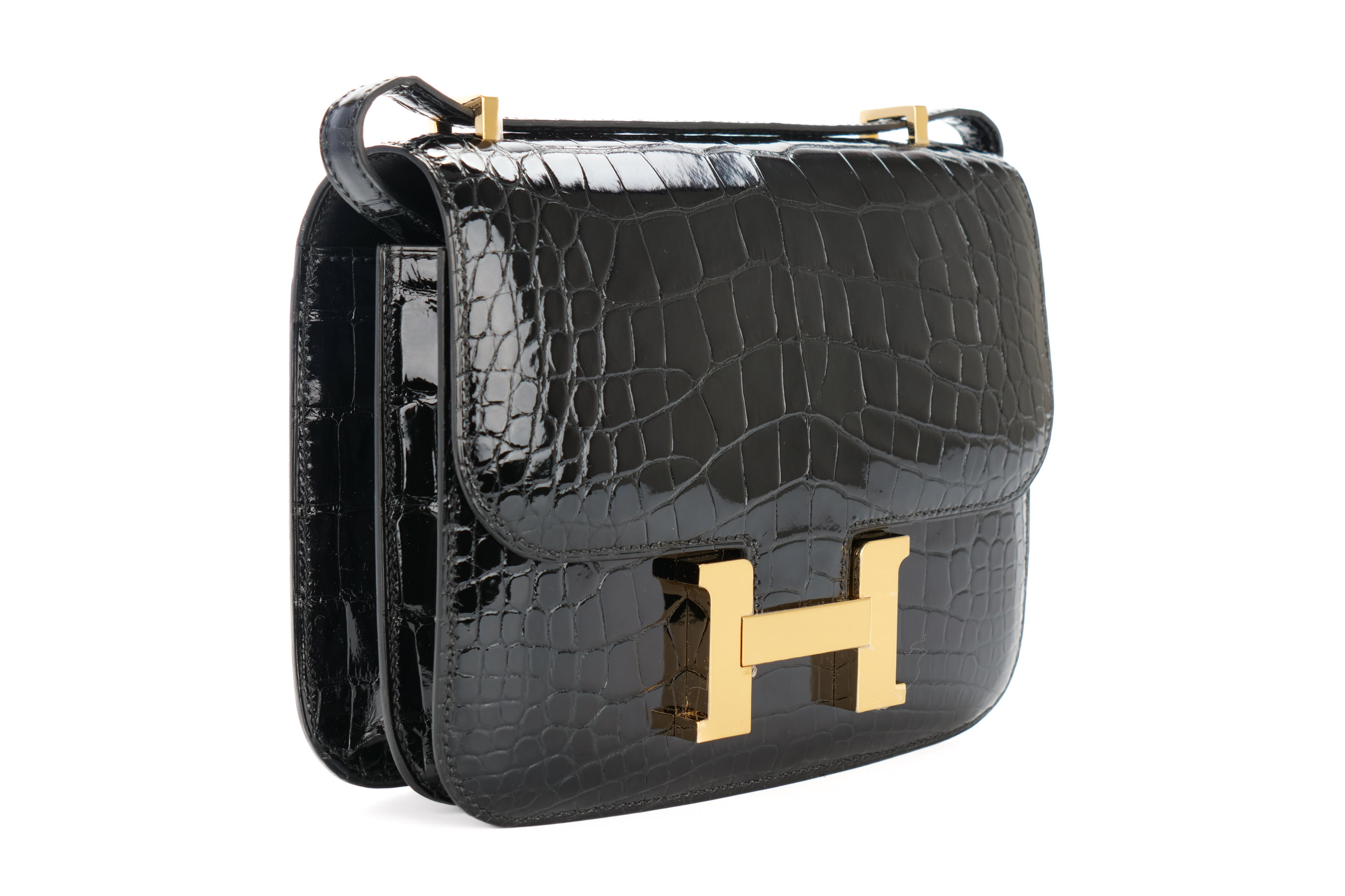 Hermès Constance 18 Noir / Black Alligator Gold Hardware - Luxury Shopping