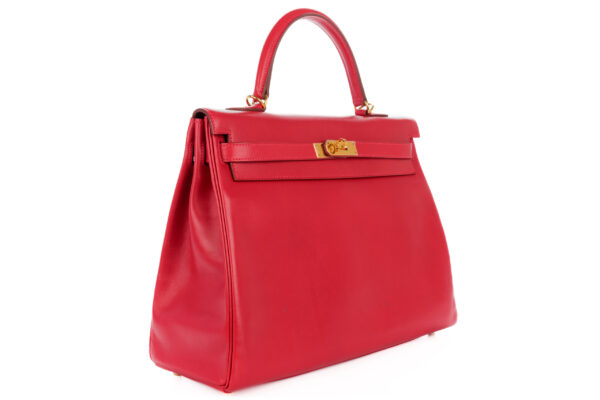 Hermès Kelly 35 Box Leather Retourne Rouge Vif Gold Hardware - Luxury ...