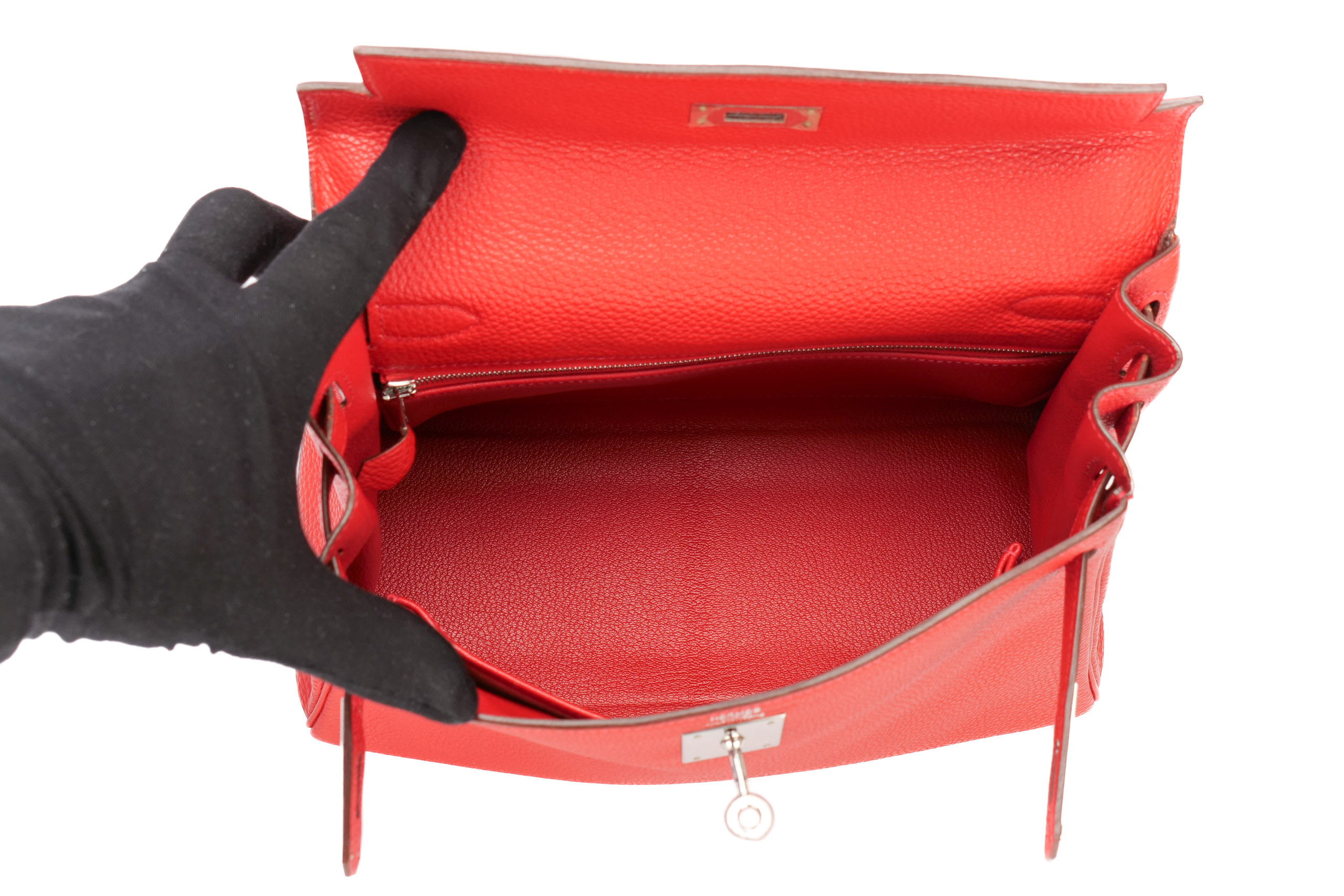 Hermès Kelly 28 Rouge Vermillion Togo Palladium Hardware - Luxury Shopping