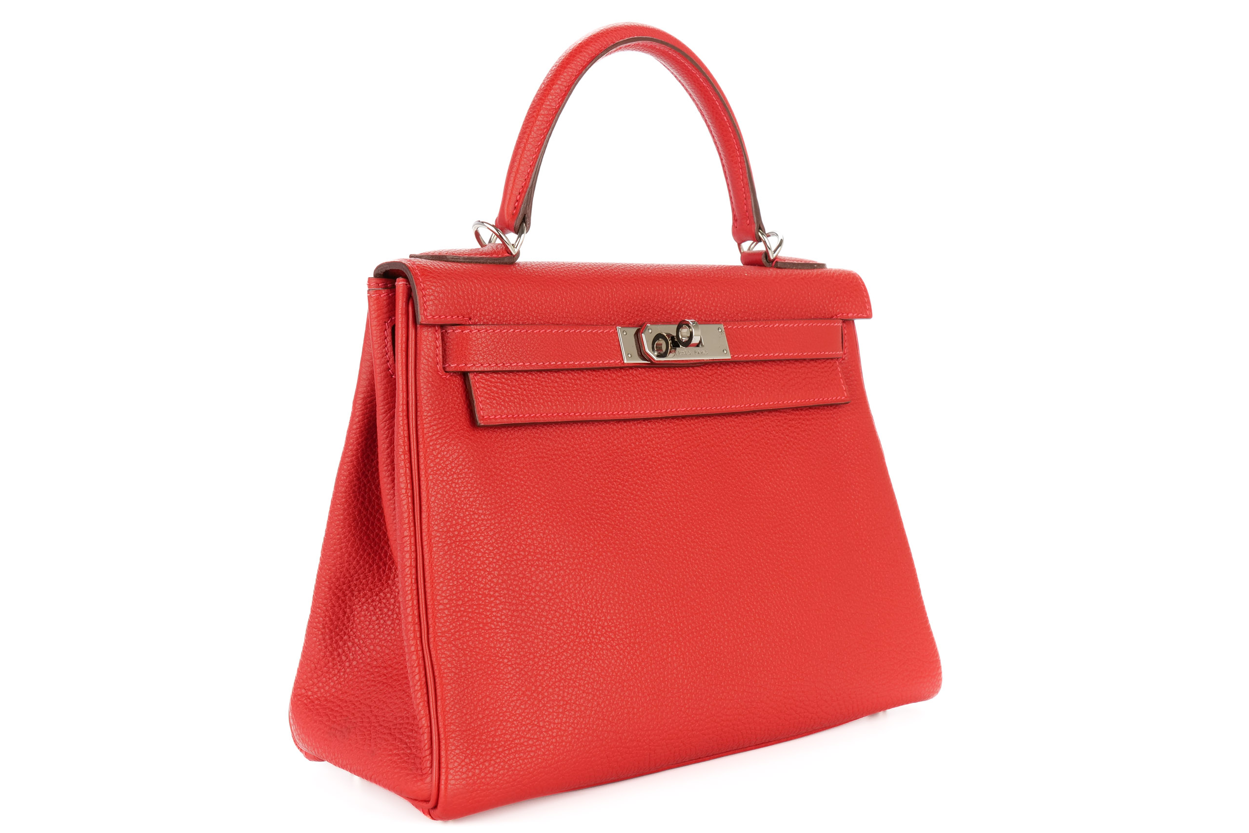 Hermès Kelly 28 Rouge Vermillion Togo Palladium Hardware - Luxury Shopping