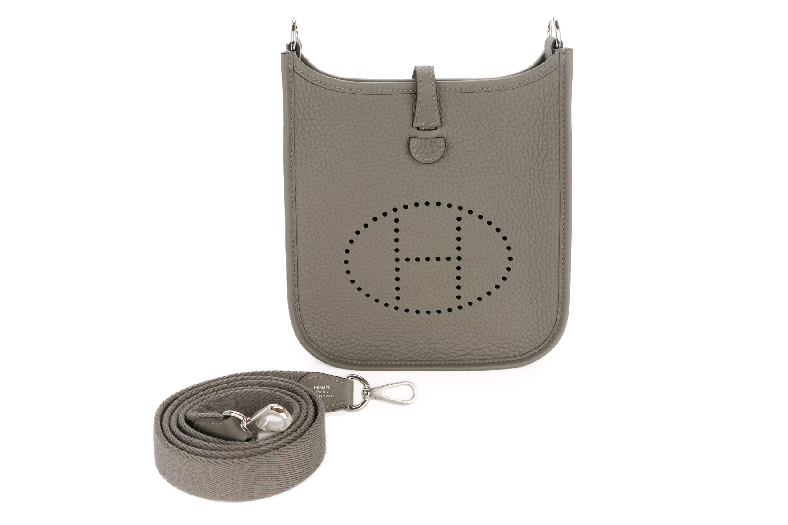 Hermès Mini Evelyne Gris Etain Clemence Palladium Hardware - Luxury ...