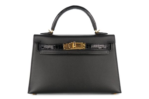 Hermès Mini Kelly Touch Noir – Black Madame / Shiny Alligator Gold ...