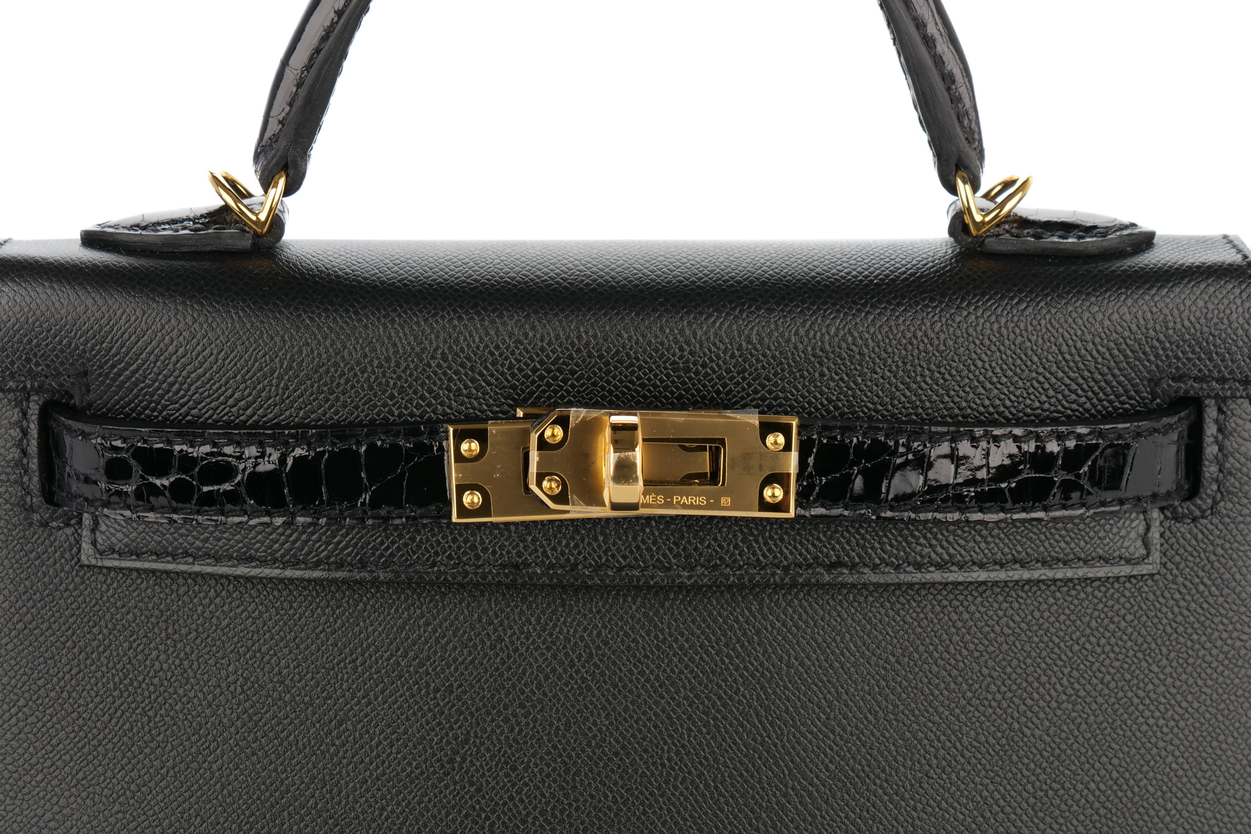Hermès Mini Kelly Touch Noir – Black Madame / Shiny Alligator Gold ...