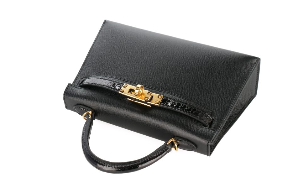 Hermès Mini Kelly Touch Noir – Black Madame / Shiny Alligator Gold ...