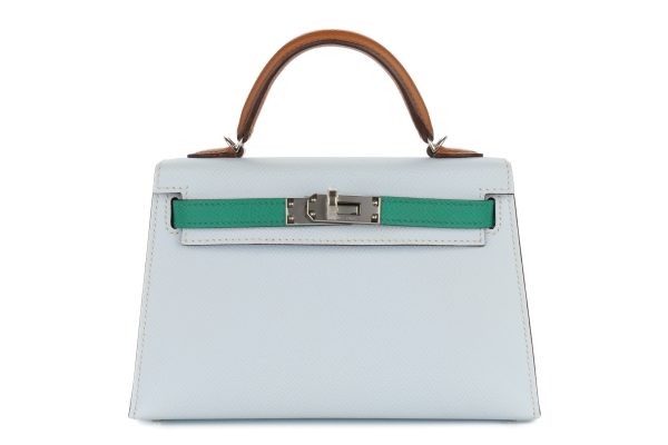 Hermès Mini Kelly Tri-Colour Bleu Brume / Vert Jade / Gold Epsom ...