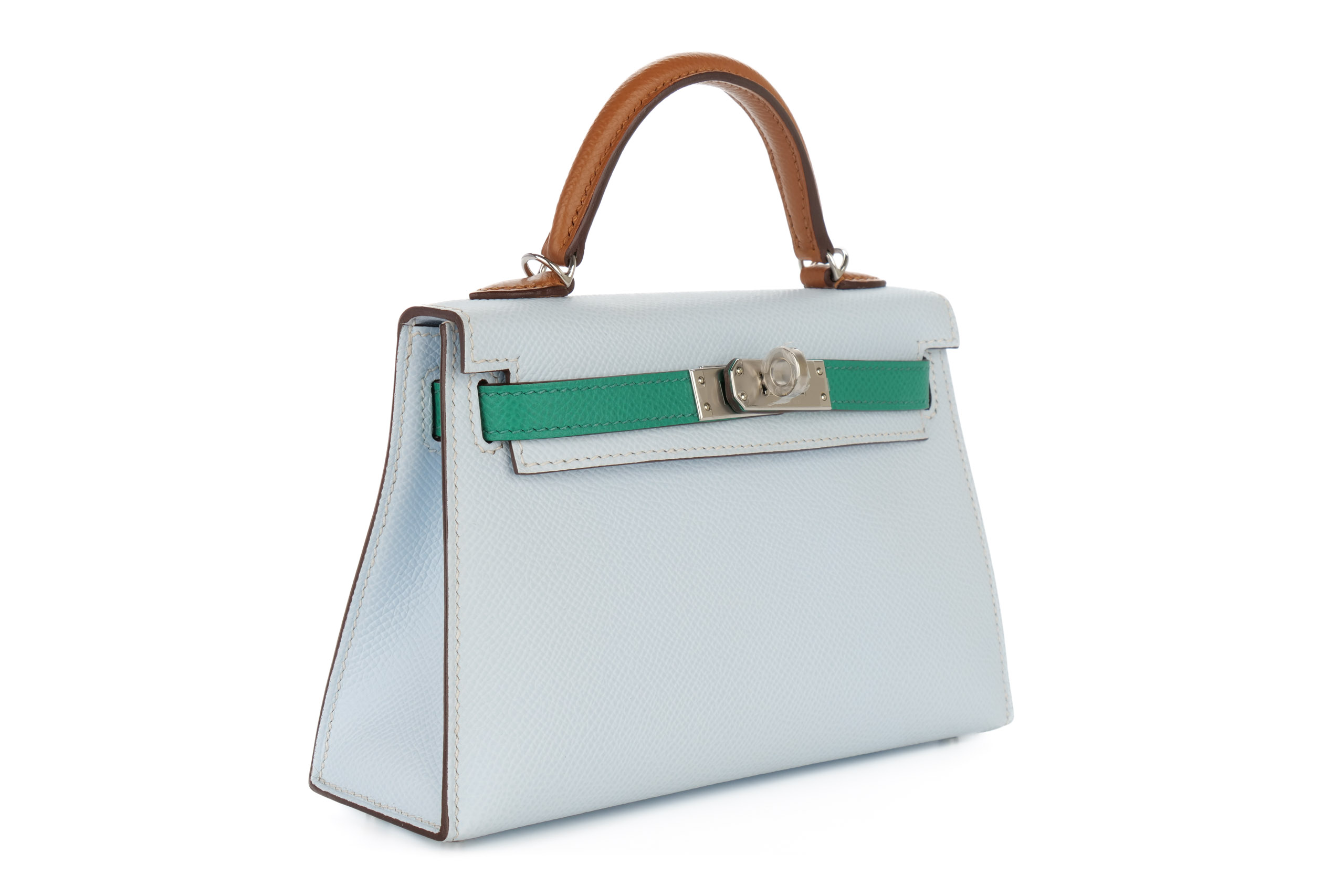 Hermès Mini Kelly Tri-Colour Bleu Brume / Vert Jade / Gold Epsom ...