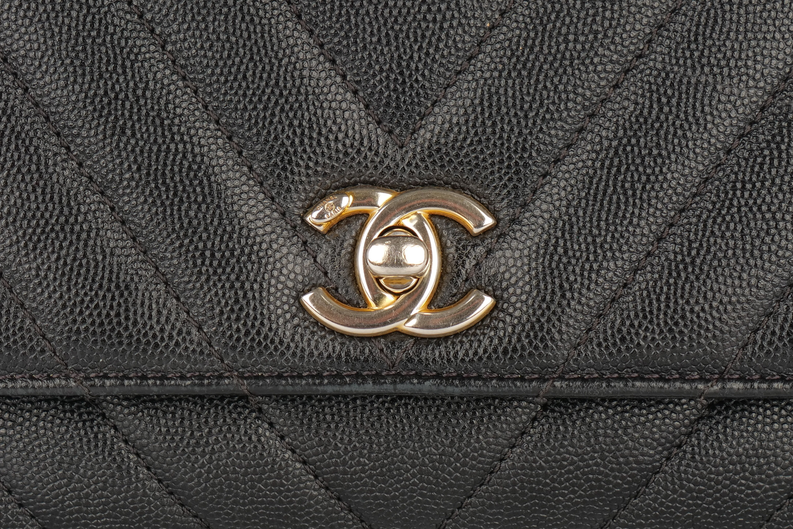 Chanel Mini Coco Top Handle Black Caviar Chevron Gold Hardware - Luxury ...