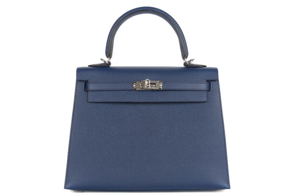 Hermès Kelly 25 Blue Navy Epsom Palladium Hardware - Luxury Shopping