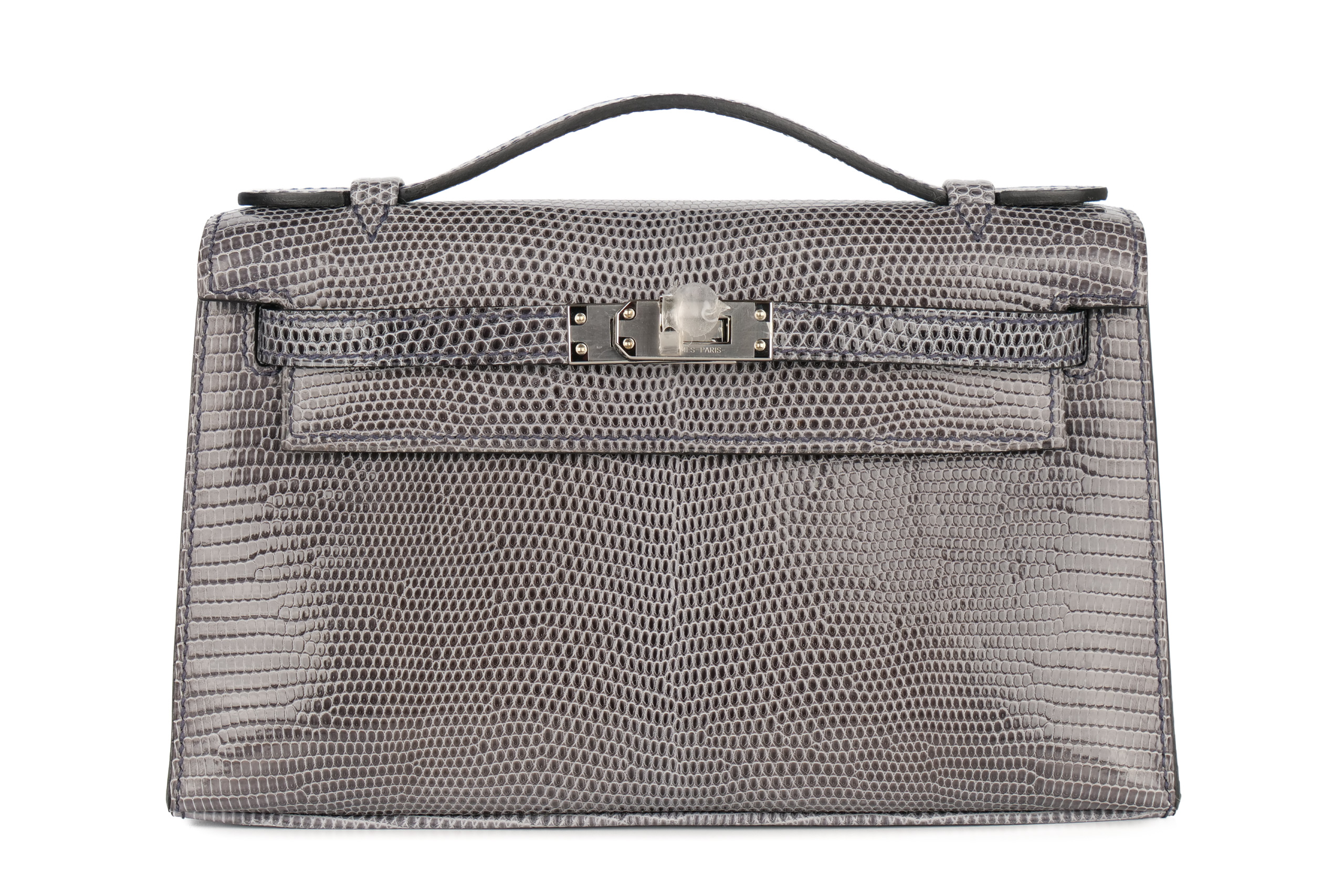 Hermès Kelly Pochette Ardoise Lizard Palladium Hardware - Luxury Shopping