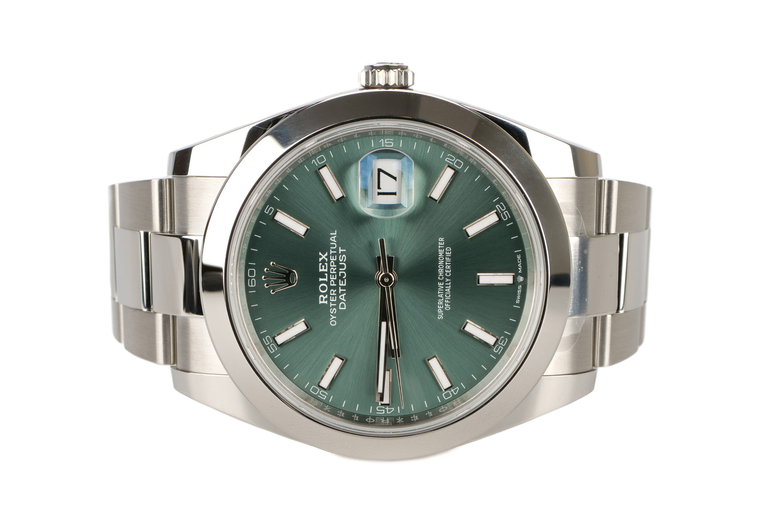 Rolex Datejust 41 Mint Green Dial Smooth Bezel Oyster Bracelet Steel 126300 - Luxury Shopping