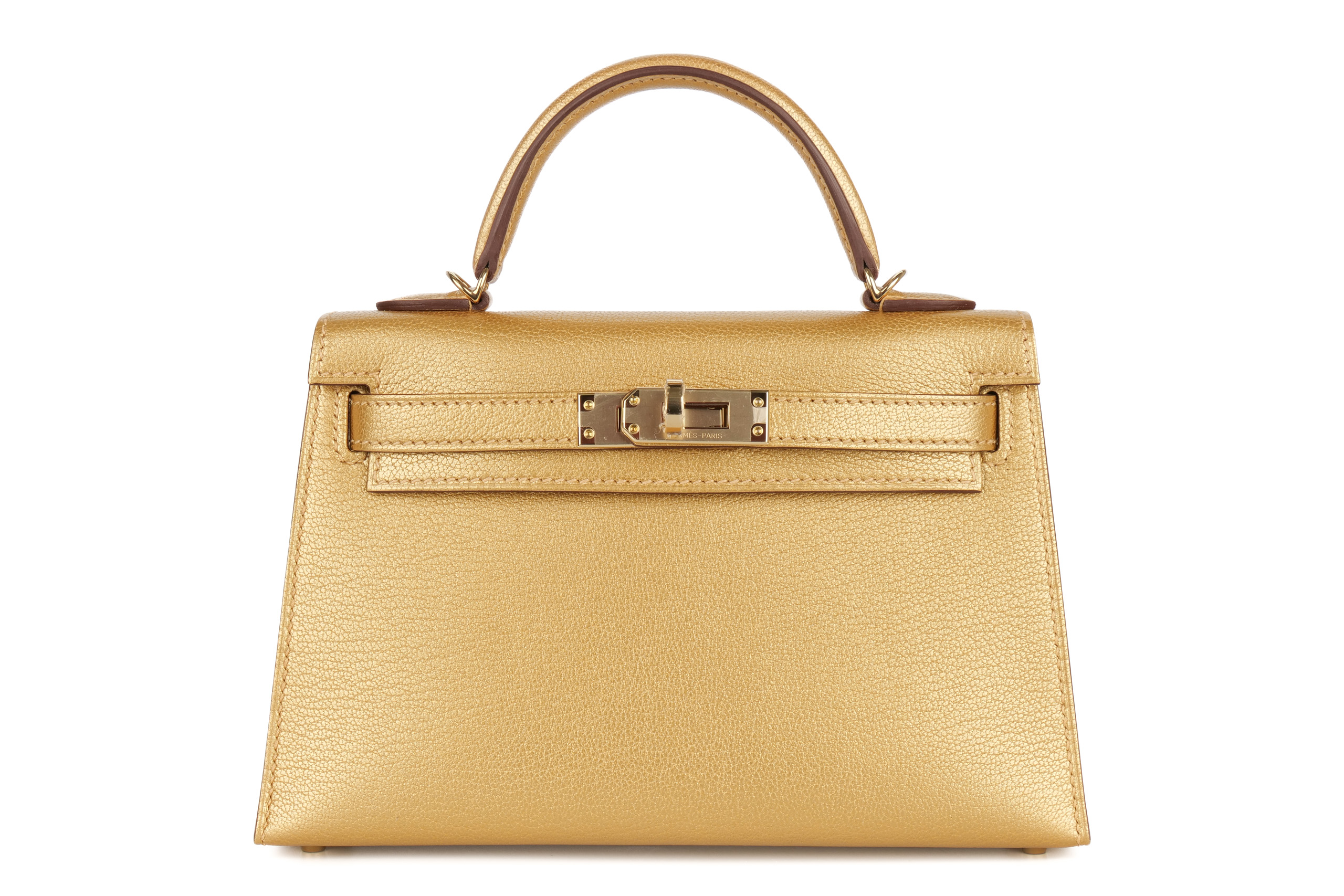 Hermès Mini Kelly Metallic Dore Chevre Chamkila Permabrass Hardware ...
