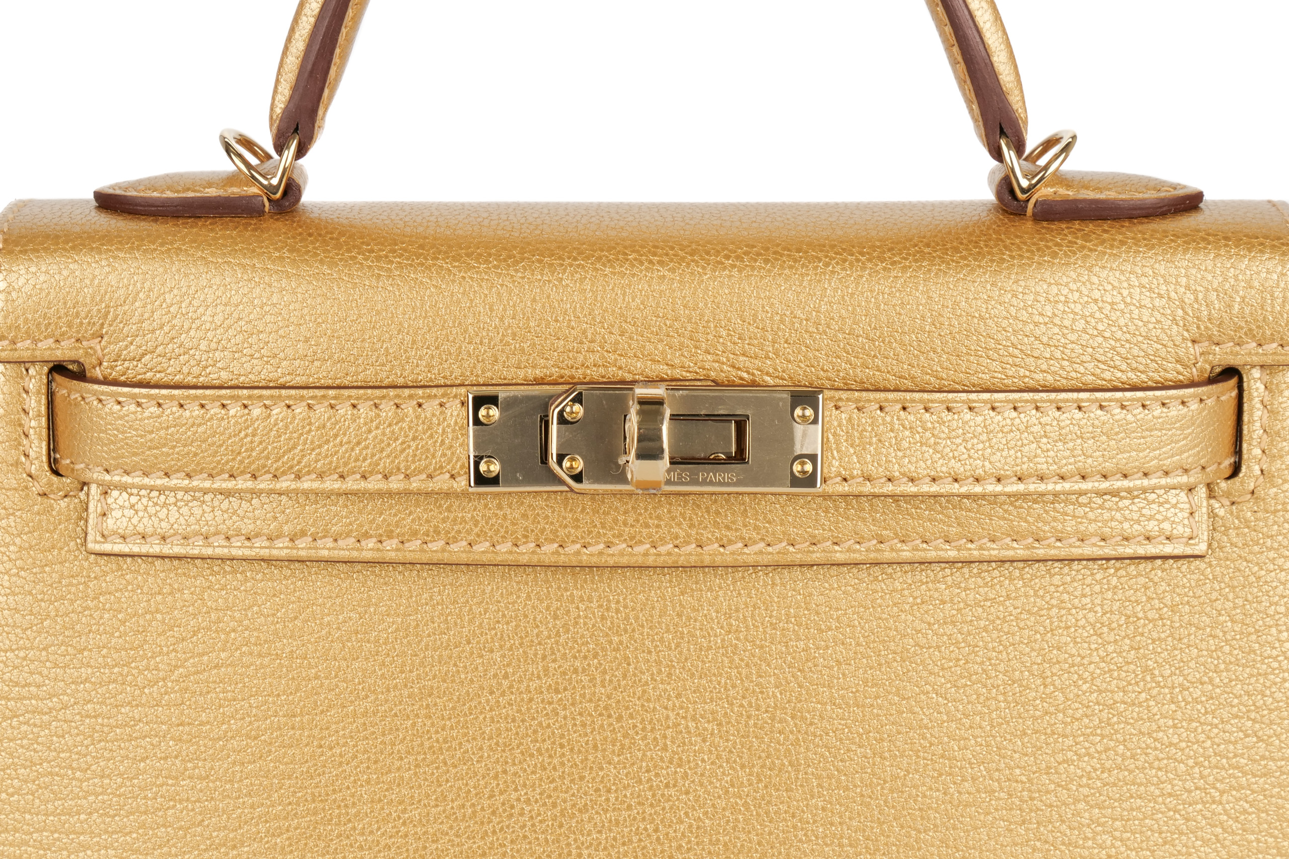 Hermès Mini Kelly Metallic Dore Chevre Chamkila Permabrass Hardware ...