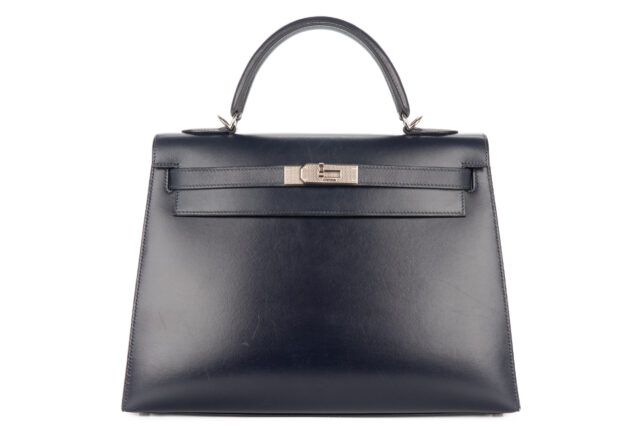 Hermès Kelly 32 Bleu Marine Box Leather Guilloche Palladium Hardware ...