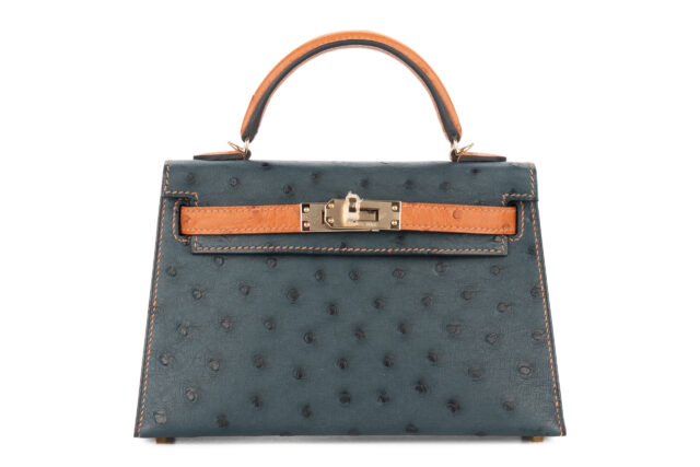 Hermès Mini Kelly HSS Vert Cypres / Cognac Ostrich Permabrass Hardware ...