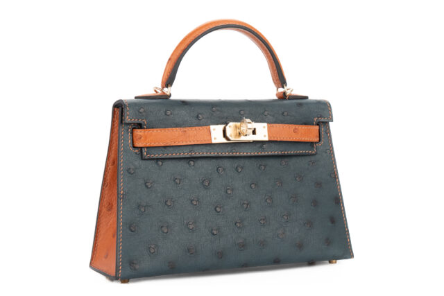 Hermès Mini Kelly HSS Vert Cypres / Cognac Ostrich Permabrass Hardware ...