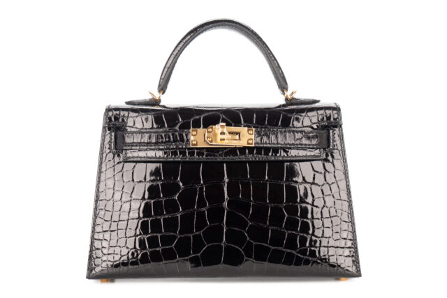 Hermès Mini Kelly Noir – Black Shiny Alligator Mississppiensis Gold ...